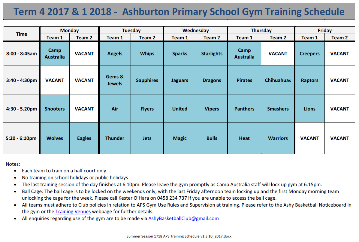 Training Schedule for Summer 17-18 – Ashy Lightning Basketball Club